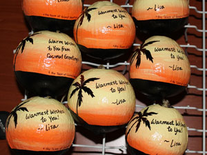 Personalized hand painted coconuts for holiday gifts